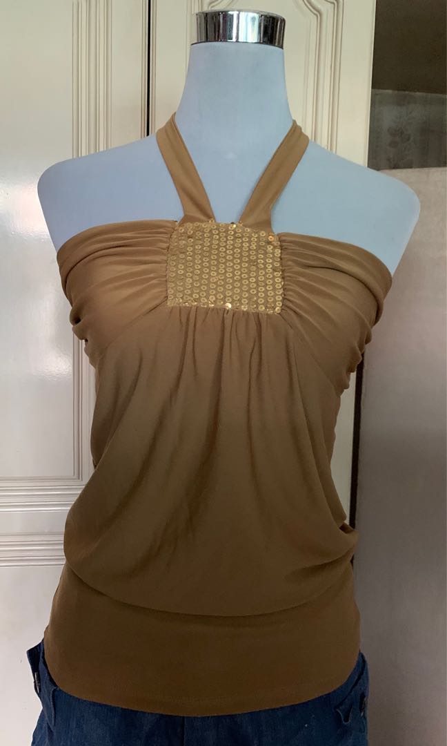 Tan Sequence Top, Women's Fashion, Tops, Others Tops on Carousell