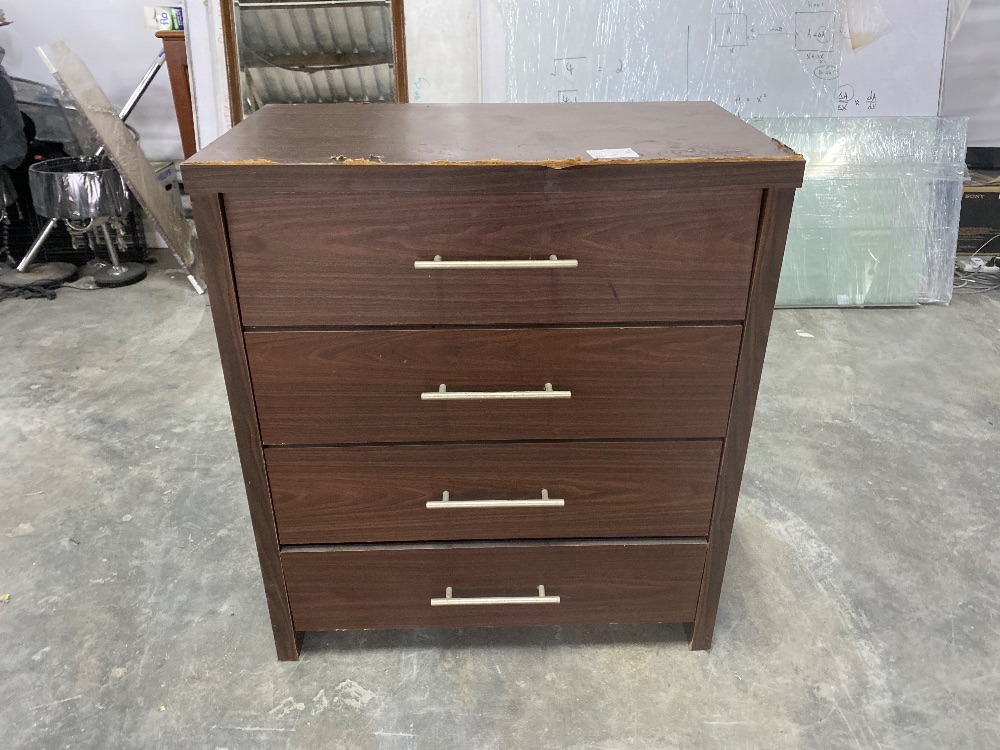 Wooden Chest of 4 Drawers Brown Colour / Peti Kayu 4 Laci Warna Coklat ...