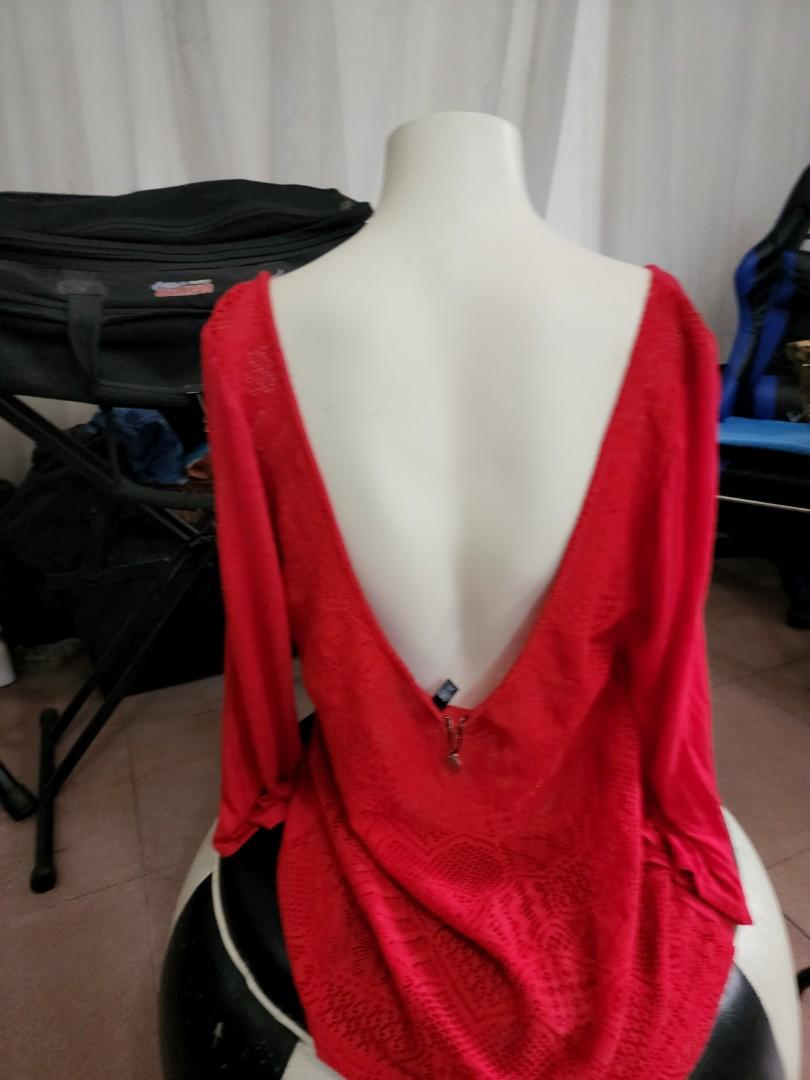 XL Low Back Red Blouse, Women's Fashion, Tops, Blouses on Carousell