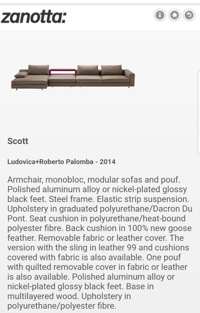 Zanotta Scott, Branded Italian Sofa - 100% down feathers, free delivery ...
