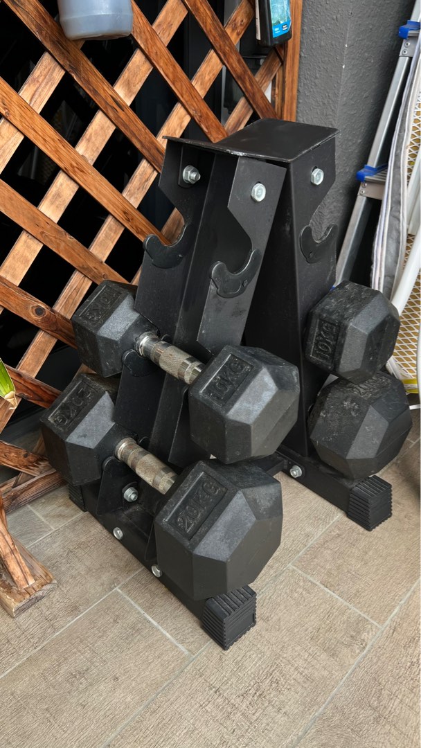 20KG & 10KG hexagon dumbbells with rack, Sports Equipment, Exercise ...