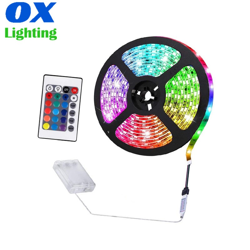 4m RGB Battery Powered LED Strip Light with Remote Control Flexible Led ...