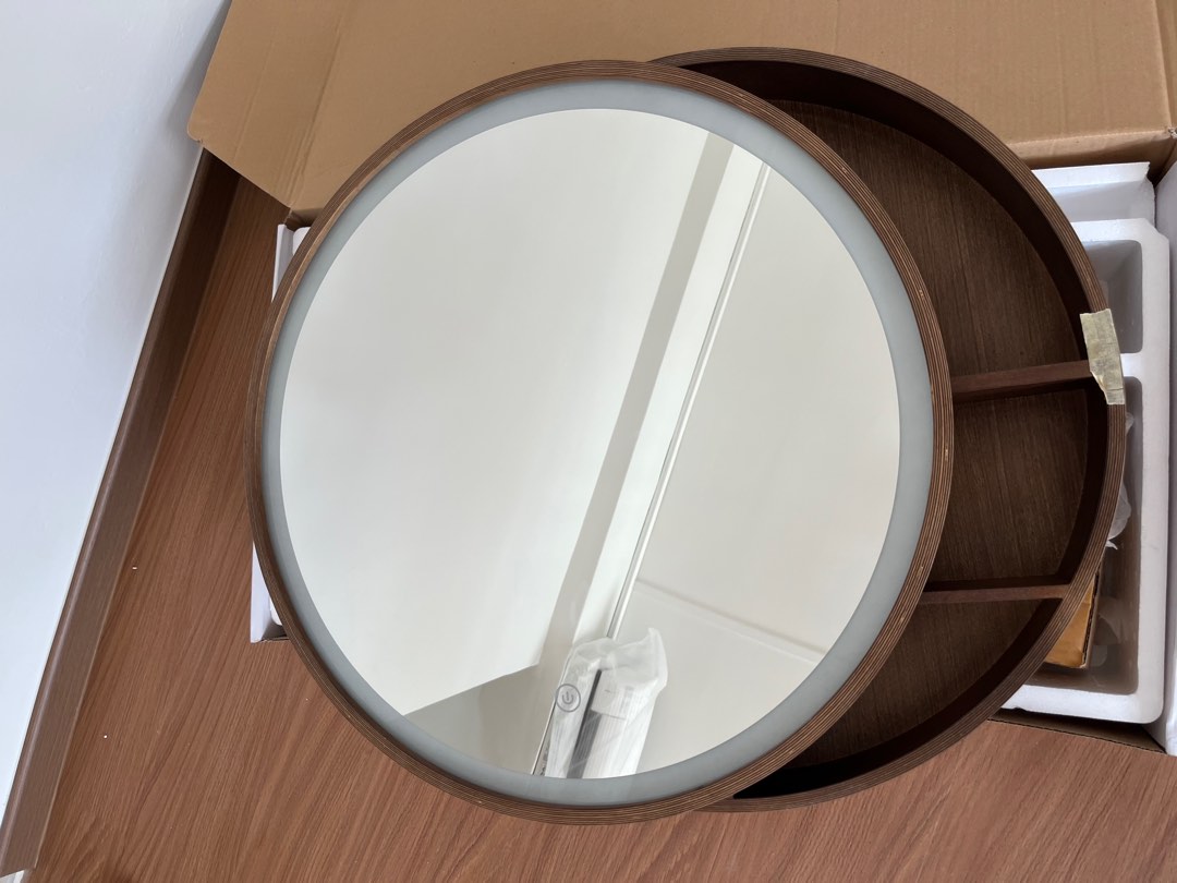 [Brand New] 60cm Round wooden sliding cabinet with light, Furniture ...