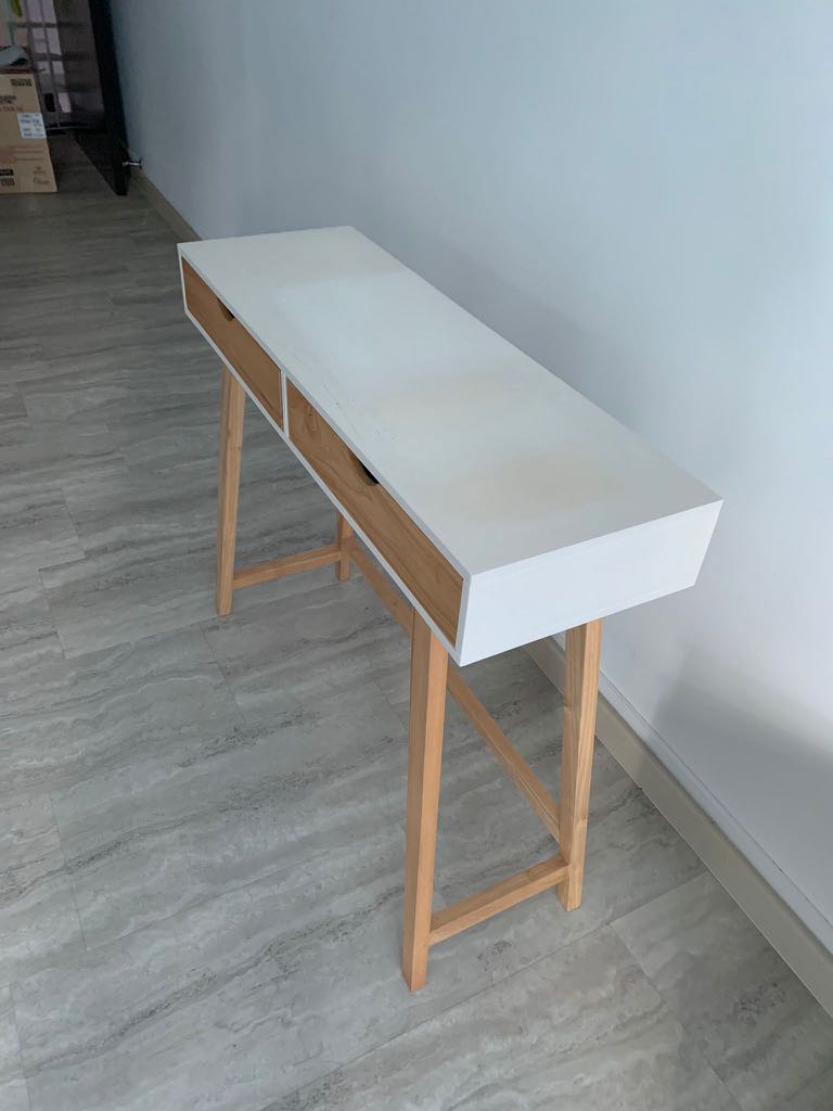 Arsenio Console Table In White Colour Top And Natural Colour Drawer ...