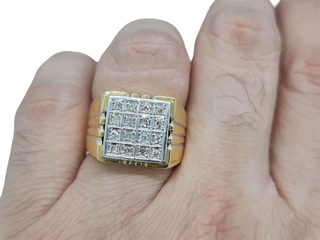 AUTHENTIC MEN’S DOMINO RING 14K YELLOW AND WHITE GOLD WITH DIAMONDS ...