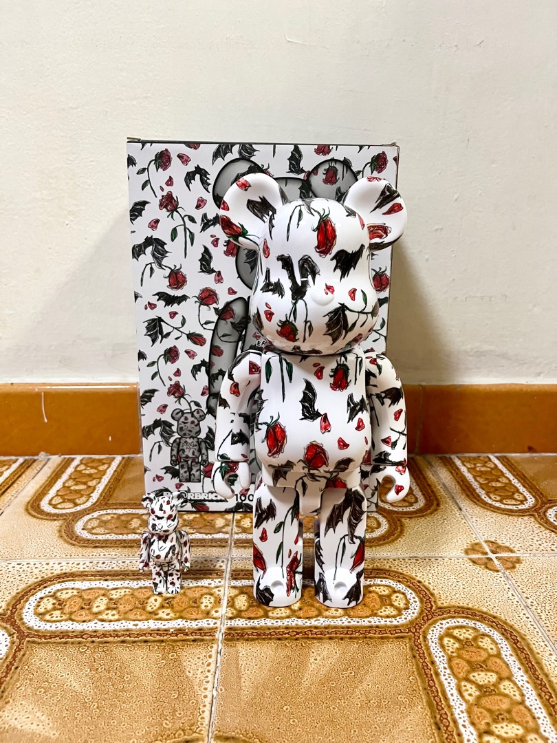 Bearbrick x Kidill x Eri Wakiyama Bat & Rose White 400% + 100%, Hobbies ...