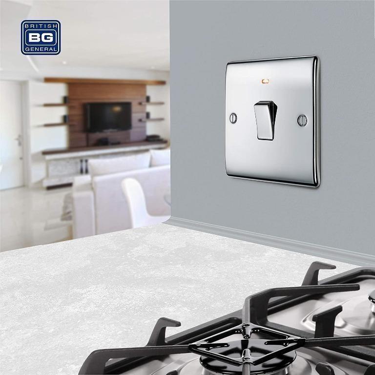 BG Electrical Single Light Switch with Power Indicator, Polished Chrome ...