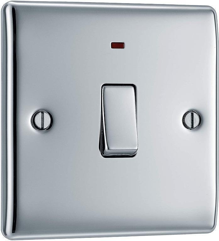 BG Electrical Single Light Switch with Power Indicator, Polished Chrome ...