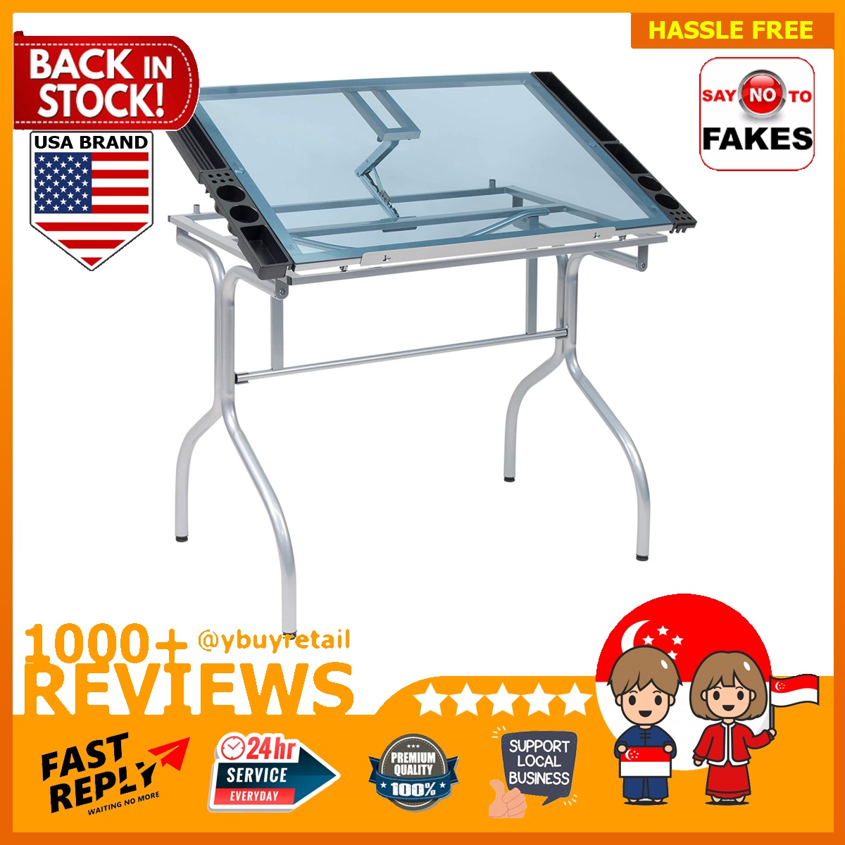 [BML] Studio Designs USA Folding Modern Glass Top Adjustable Drafting ...