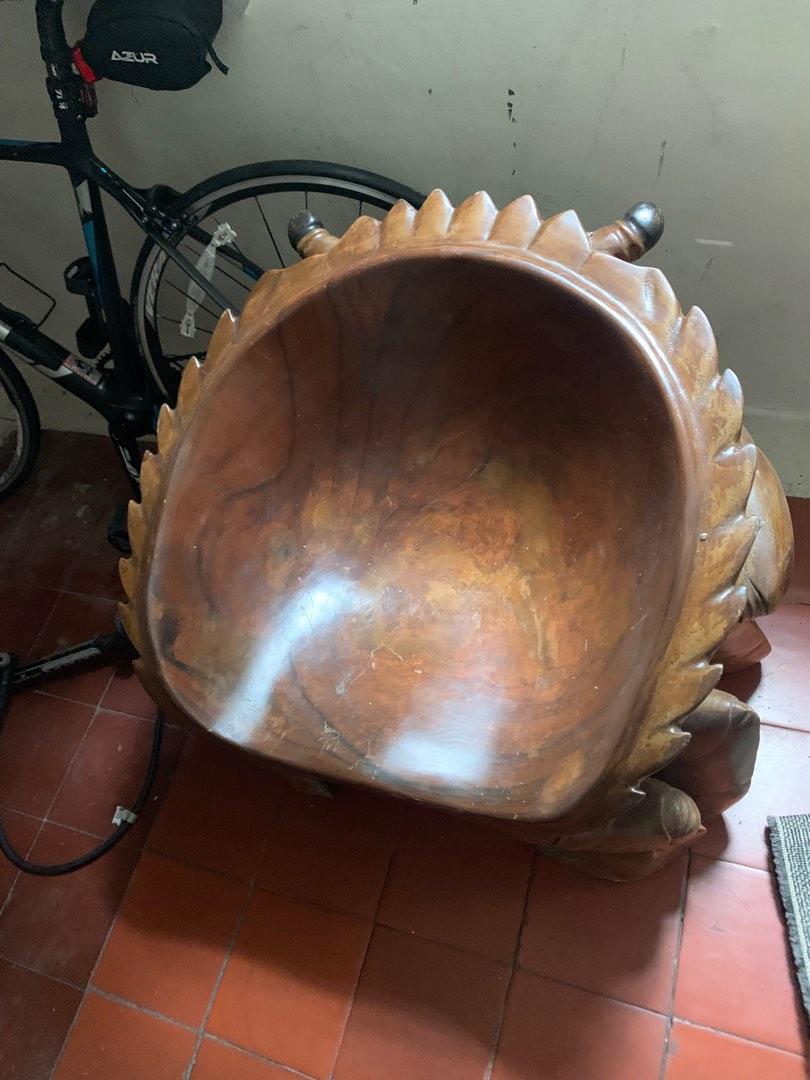 Carved wooden crab chair carved from one trunk, Furniture & Home Living ...