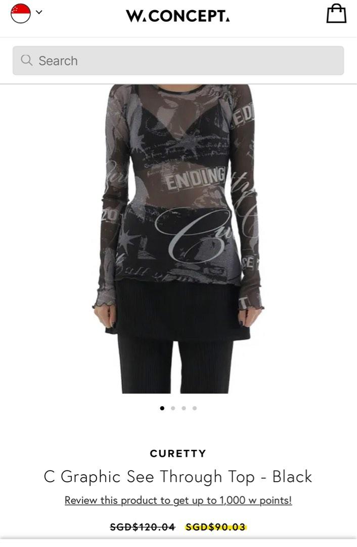 CURETTY - C Graphic See Through Top - Black, Women's Fashion, Tops, Longsleeves on Carousell