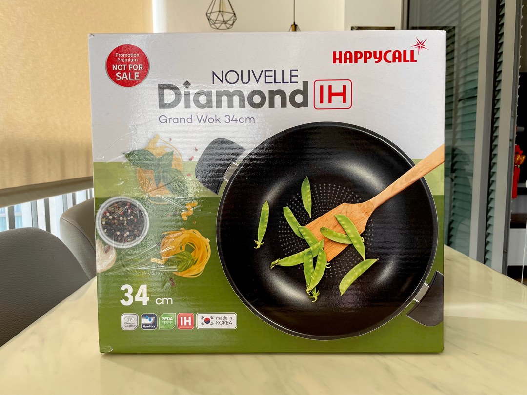 HappyCALL Nouvelle Diamond IH Grand Wok 34cm, Furniture & Home Living, Kitchenware & Tableware ...