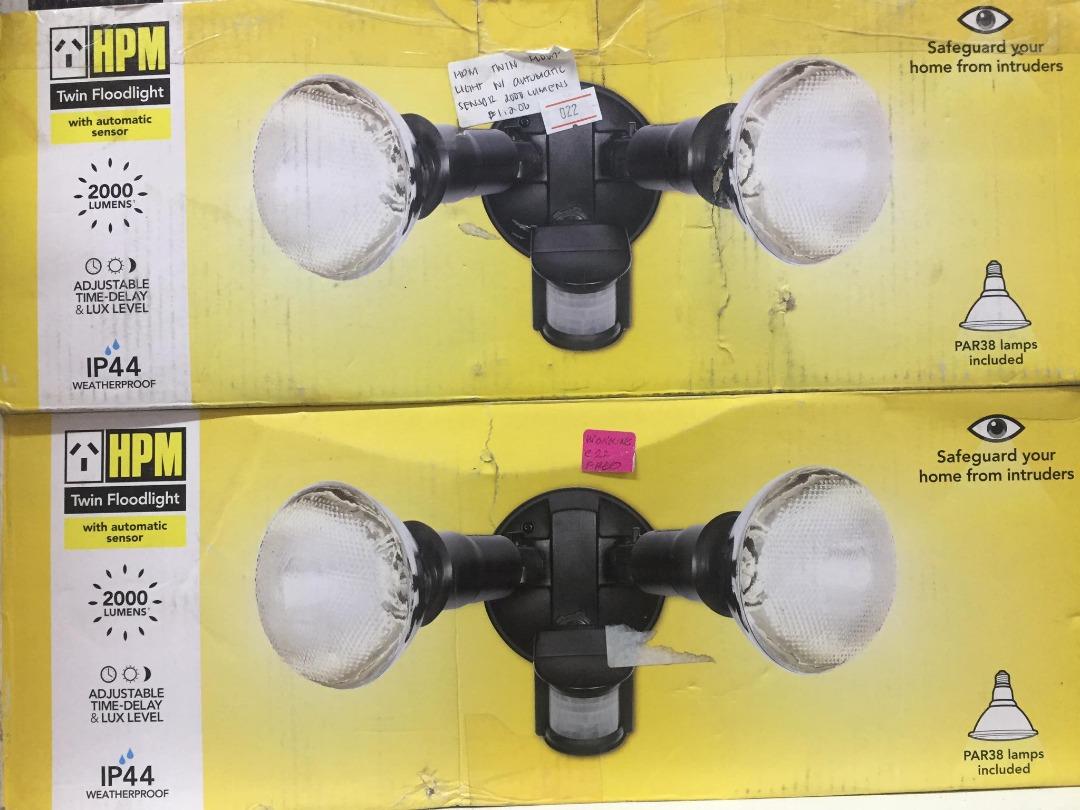 HPM Twin Floodlight with Automatic Sensor 200 Lumens, Furniture & Home ...