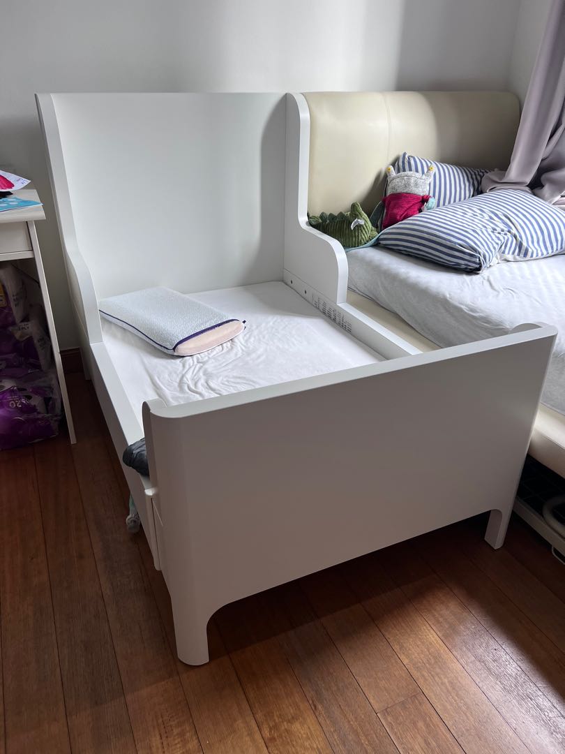IKEA BUSUNGE kids extendable bed with mattress (white), Babies & Kids ...