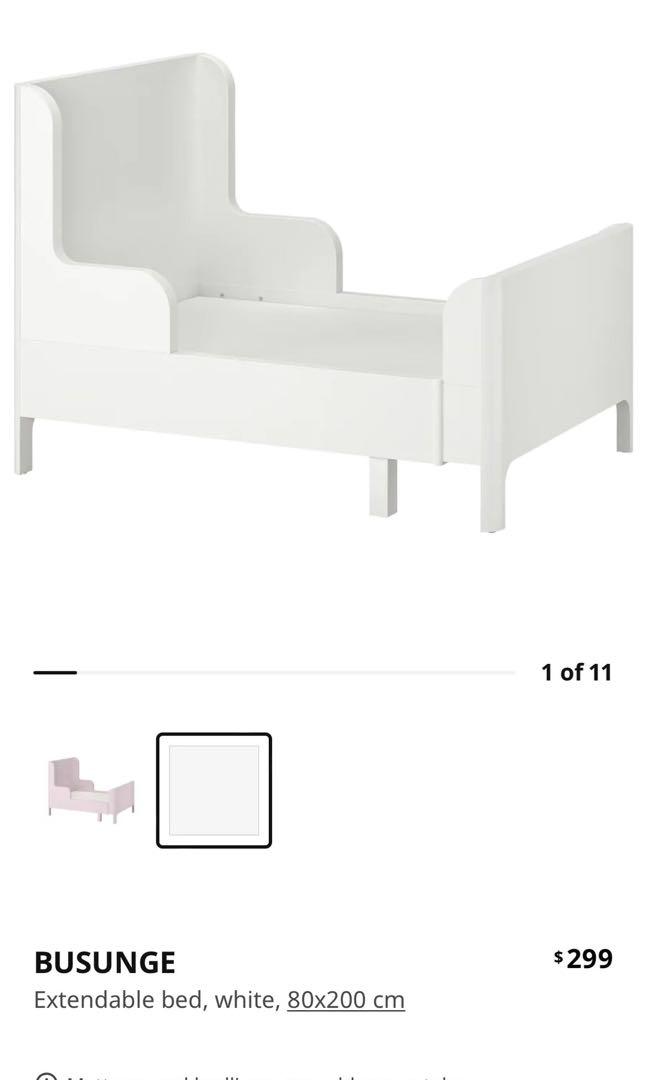 IKEA BUSUNGE kids extendable bed with mattress (white), Babies & Kids ...