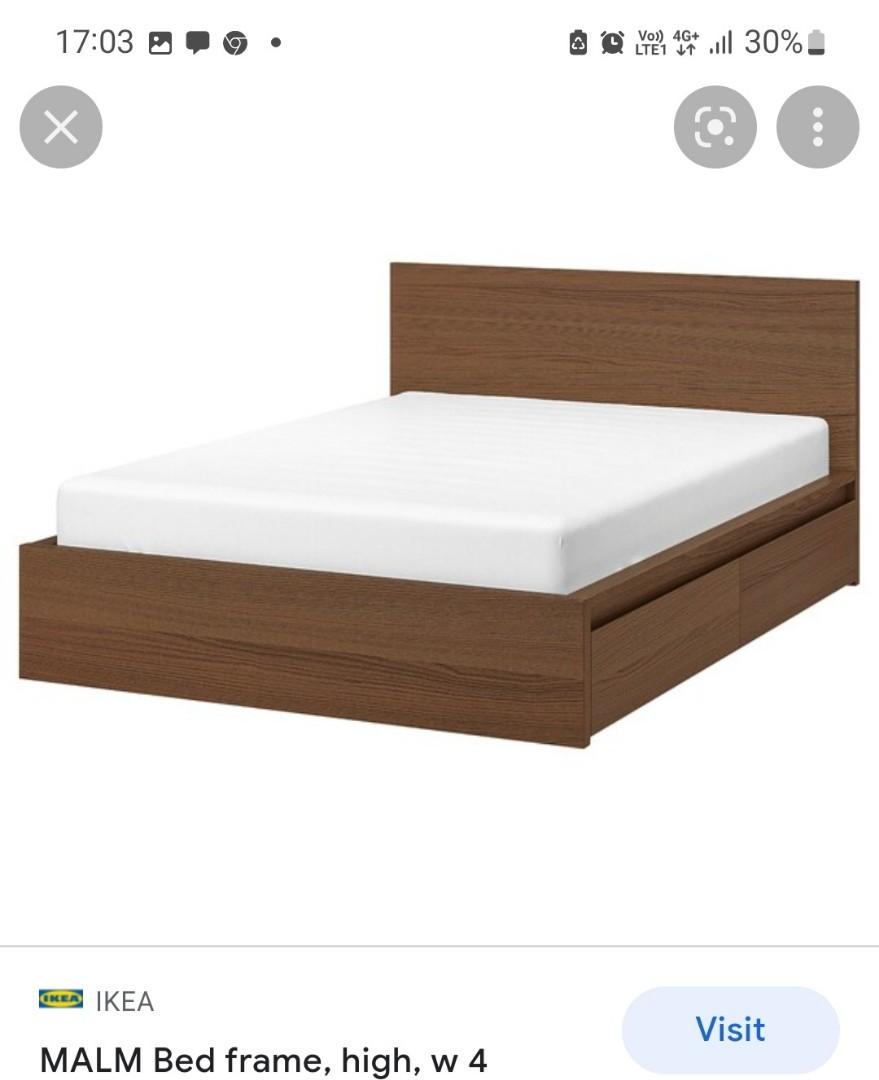 Ikea malm queen bed frame brown wood ash with 4 drawers, Furniture ...