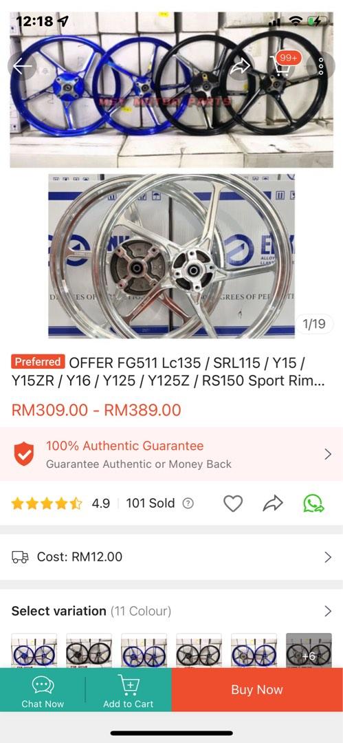RIM FG511 ENKEI PNP Y15 UNTUK DILEPASKAN, Motorbikes on Carousell