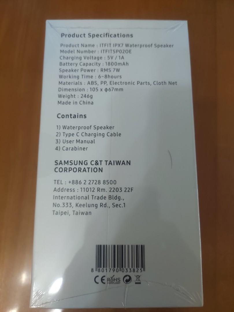 Samsung IPX 7 waterproof speaker 全新未開, 音響器材, Soundbar、揚聲器、藍牙喇叭、耳擴 ...