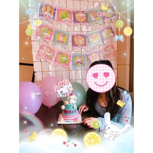 sanrio Cinnamoroll Birthday Banner, Balloons, Square foil curtain- USED ...