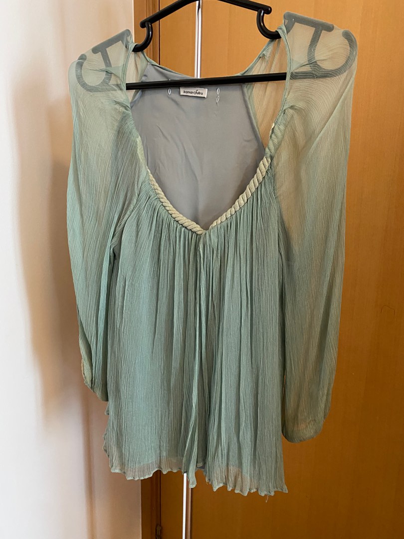 Silk light green top, Women's Fashion, Tops, Blouses on Carousell