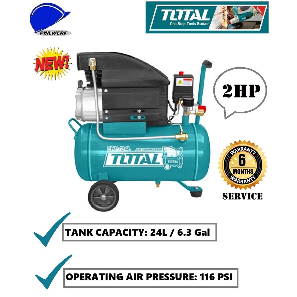 TOTAL Industrial Air Compressor 2.0Hp 24L (TC120246P), Commercial ...