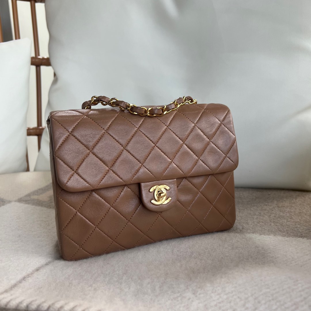 Vintage Chanel mocha caramel square mini (20cm) 24k ghw, Luxury, Bags ...