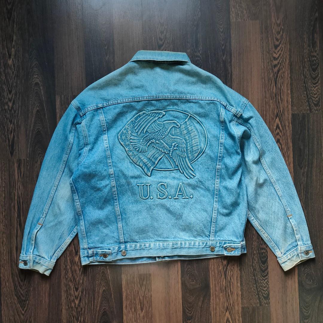 VINTAGE RARE 90's TYCA MADE IN USA | Denim Jacket Embossed Eagle, Men's ...
