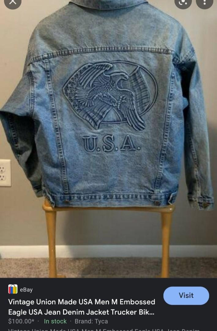 VINTAGE RARE 90's TYCA MADE IN USA | Denim Jacket Embossed Eagle, Men's ...