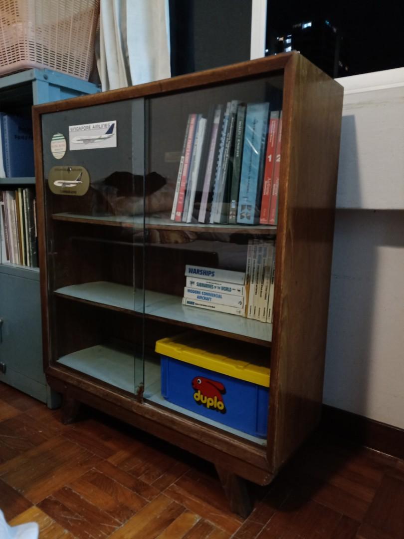 SALE Vintage retro Burmese teak glass bookcase display cabinet w ...