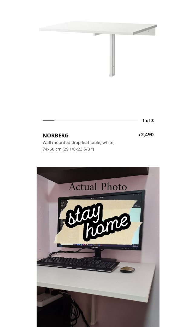 WALL-MOUNTED DROP-LEAF TABLE (NORBERG), Furniture & Home Living ...