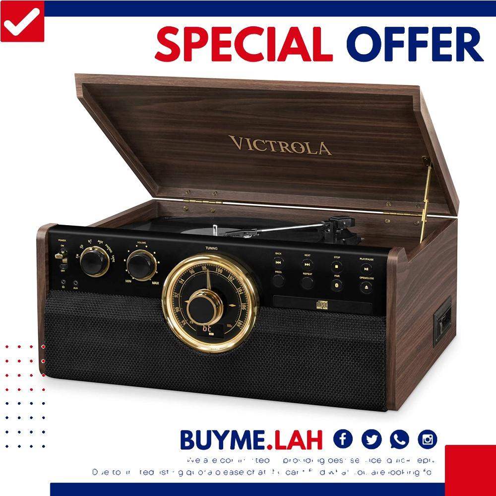 [YBR] Victrola 6-in-1 Wood Bluetooth Mid Century Record Player with 3 ...