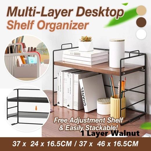1/2/3 Tiers Desktop Shelf Organizer Adjustable Wood Display Desk Shelf ...