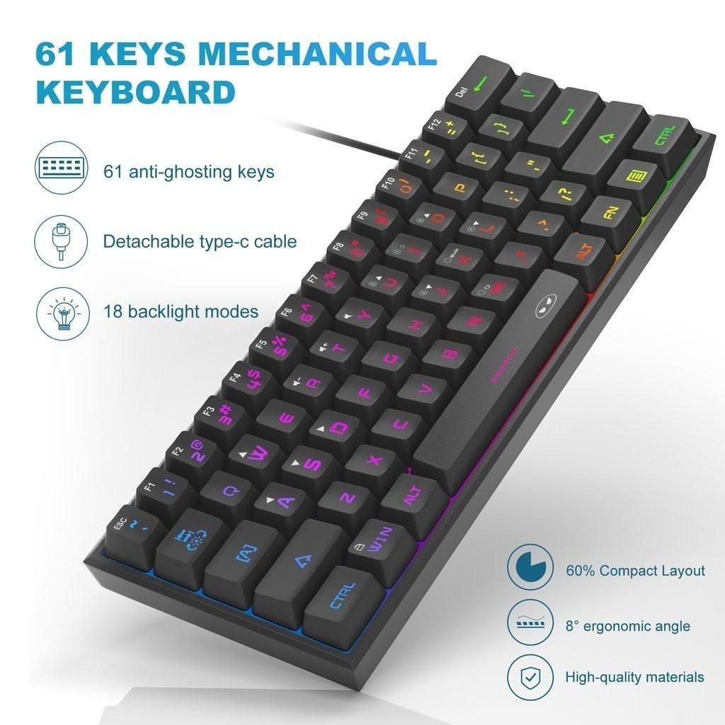 [1325] MageGee TS91 60% Compact Wired Keyboard 61 Keys RGB Gaming ...