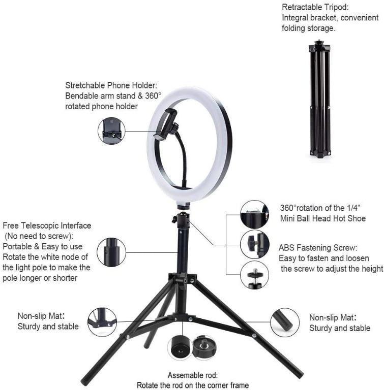Autaky LED Ring Light, 10" Selfie Ring Light With 150cm Tripod Stand ...