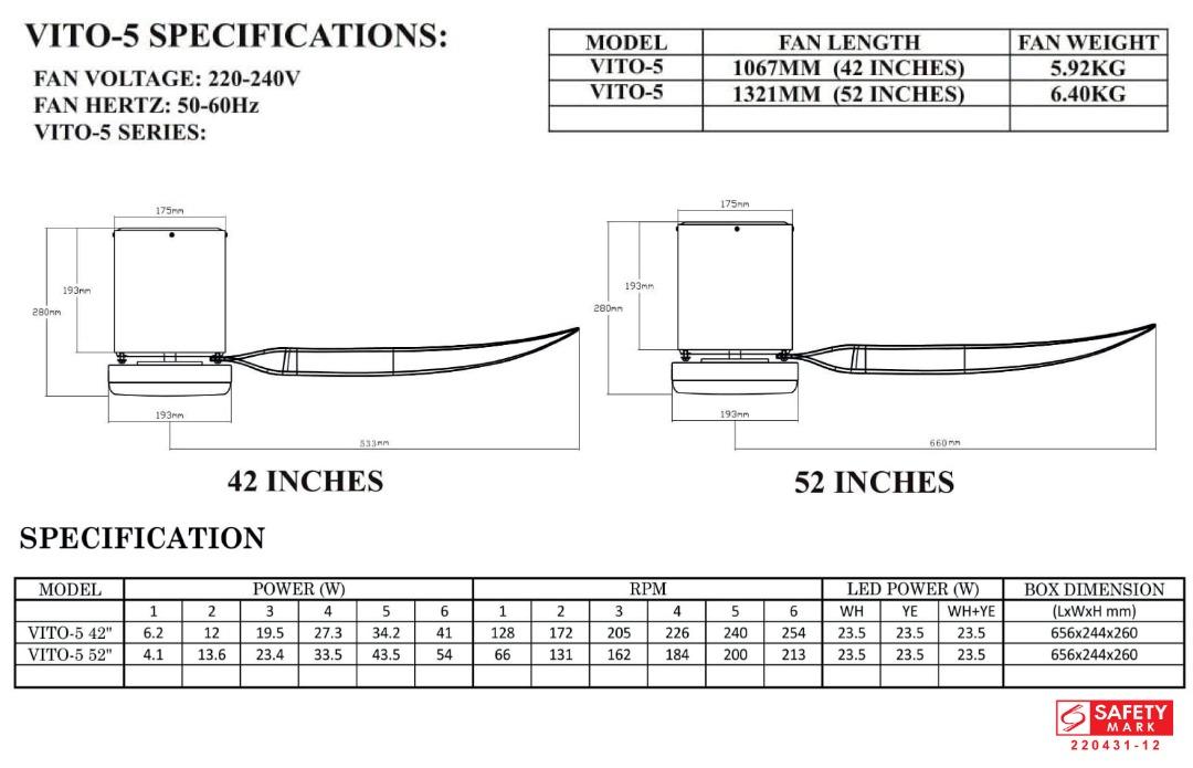 Bestar VITO-5 Wifi Enabled Smart DC Ceiling Fan Hugger Fan for Low ...