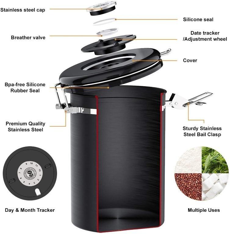 [BML] Coffee Canister, Coffee Container Airtight Stainless Steel Food ...