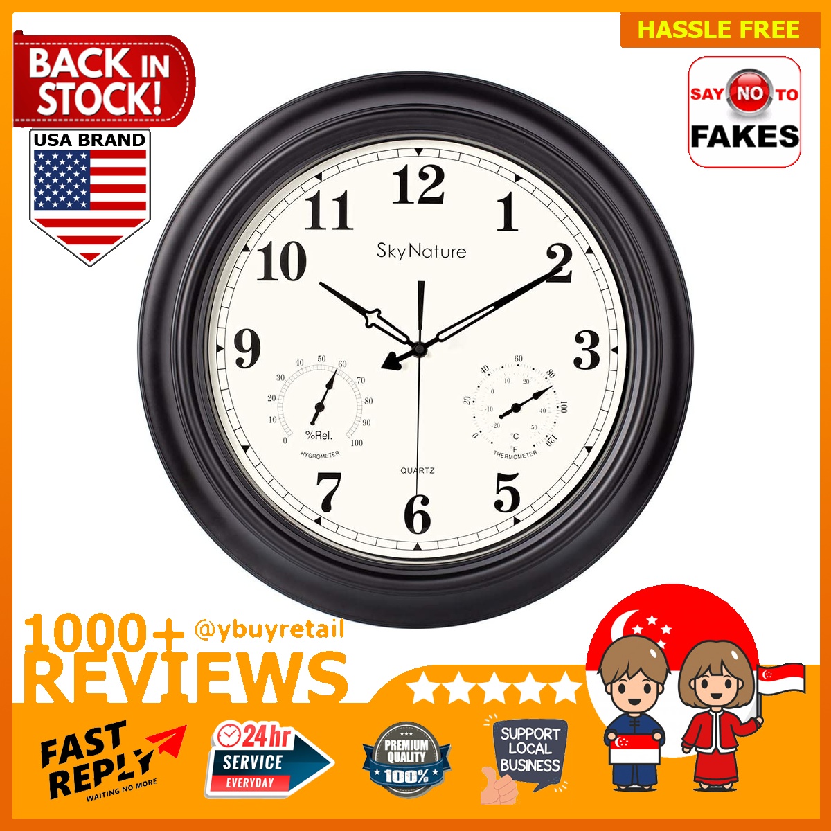 [BML] Large Outdoor Clock, 18 Inch Waterproof Clock with Temperature ...
