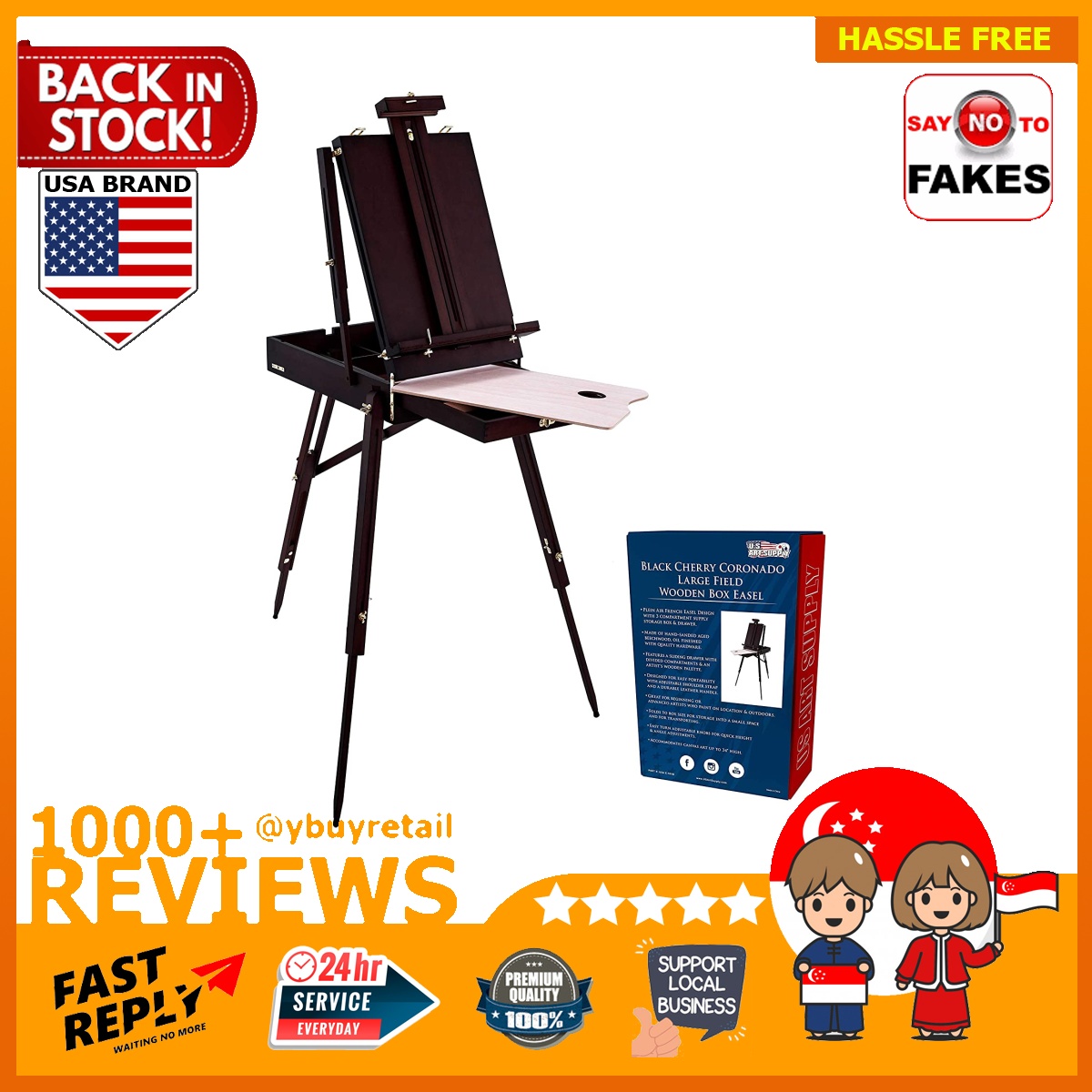 [BML] U.S. Art Supply Coronado Black Cherry Easel, Large Adjustable ...