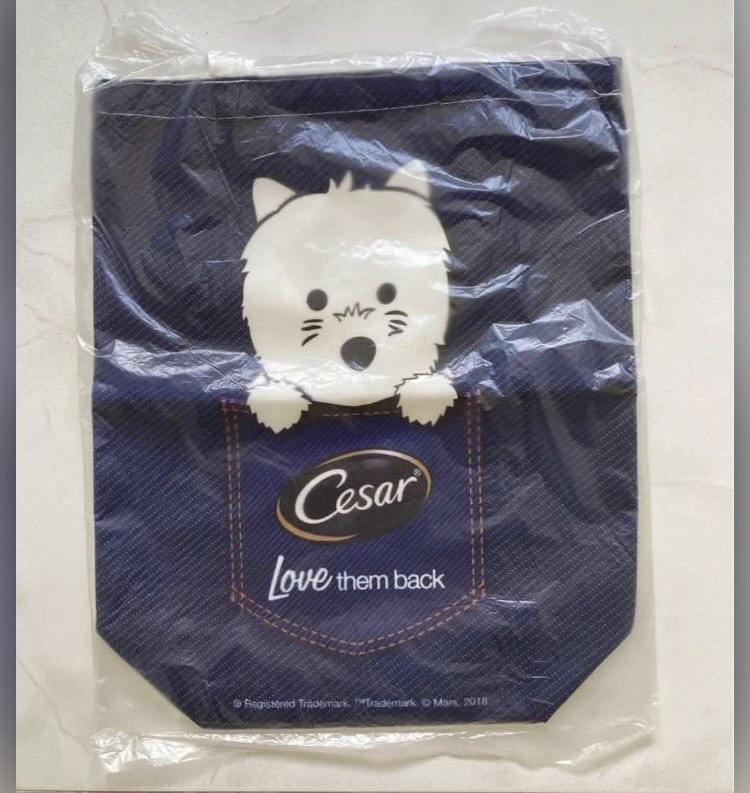 Cesar Fabric Recycle Bag Dark Blue White Dog, Everything Else on Carousell