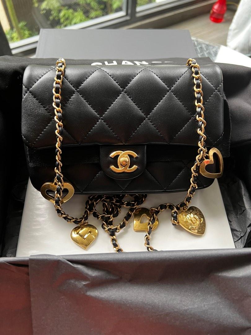 Chanel Black Rectangle Heart Chain, Women's Fashion, Bags & Wallets ...