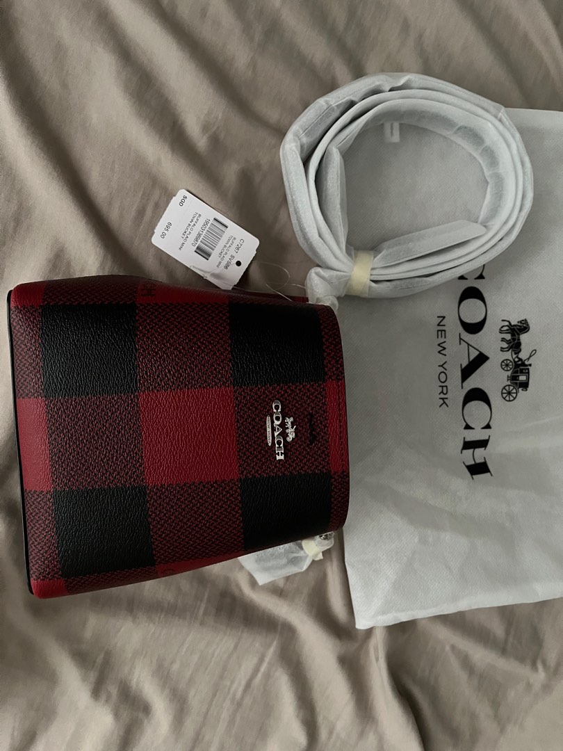 Coach Buffalo Plaid Crossbody Purse - Mini Town Bucket Bag, Women's ...