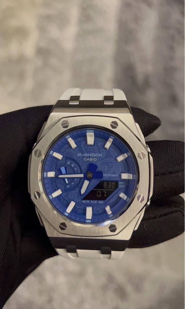 Custom gshock Casio ga2100 ga2110 gab2100 ga-2100 v9 mod silver blue ...
