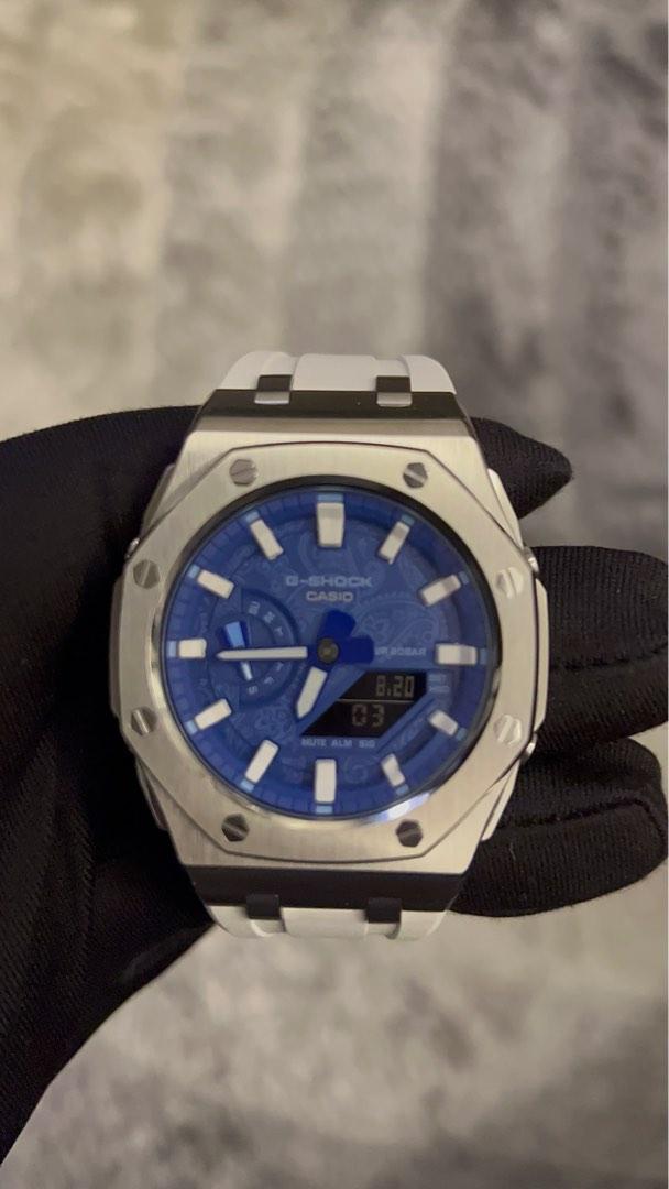 Custom gshock Casio ga2100 ga2110 gab2100 ga-2100 v9 mod silver blue ...