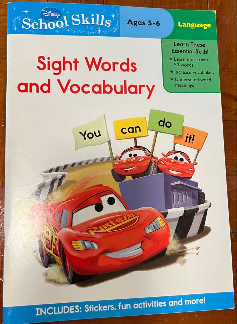 Disney CARS Mcqueen Sight words and vocabulary, 興趣及遊戲, 書本 & 文具, 小朋友書 ...