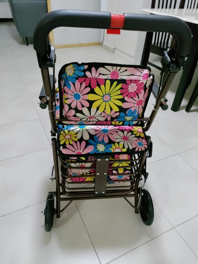 Elderly hand push walking chair with trolley, Health & Nutrition ...