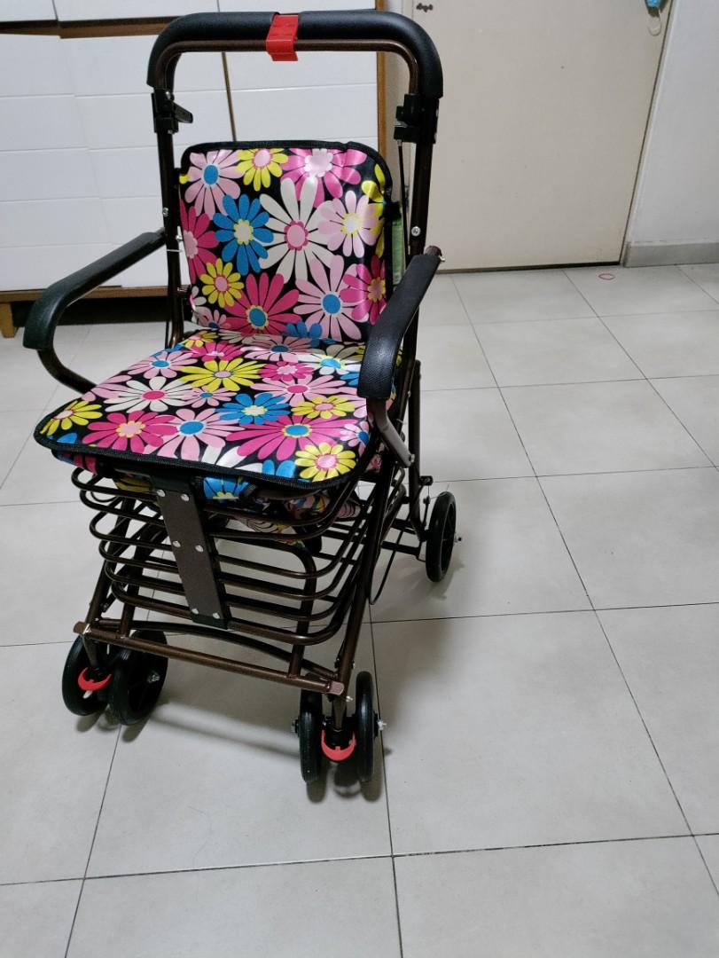Elderly hand push walking chair with trolley, Health & Nutrition ...