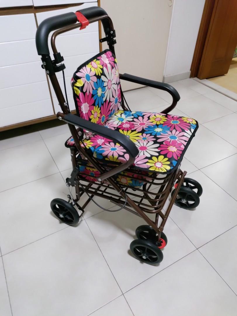 Elderly hand push walking chair with trolley, Health & Nutrition ...