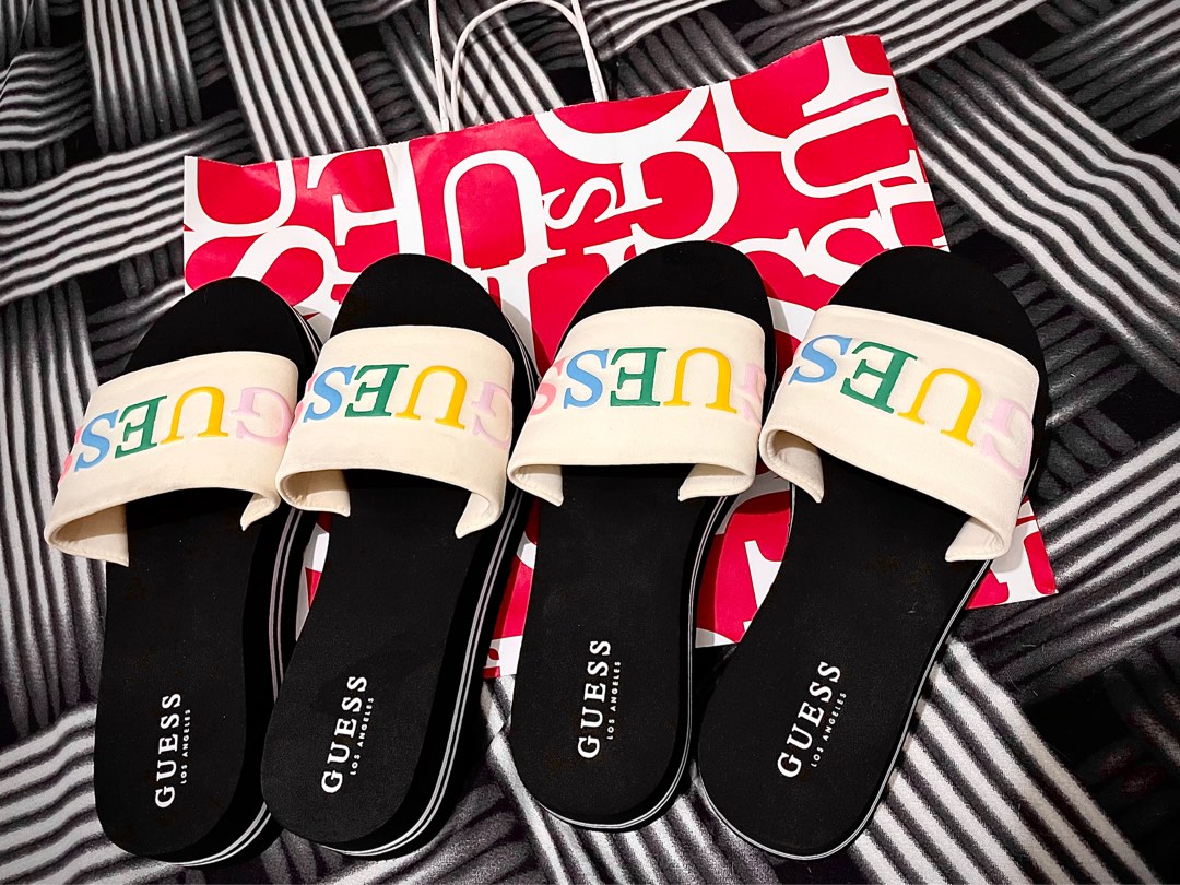 GUESS slides, Women's Fashion, Footwear, Flats & Sandals on Carousell