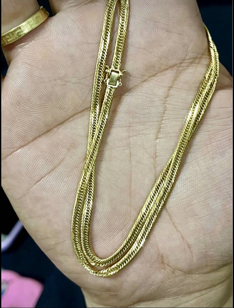 Japan style triple lock 18k saudi gold necklace, Women's Fashion ...