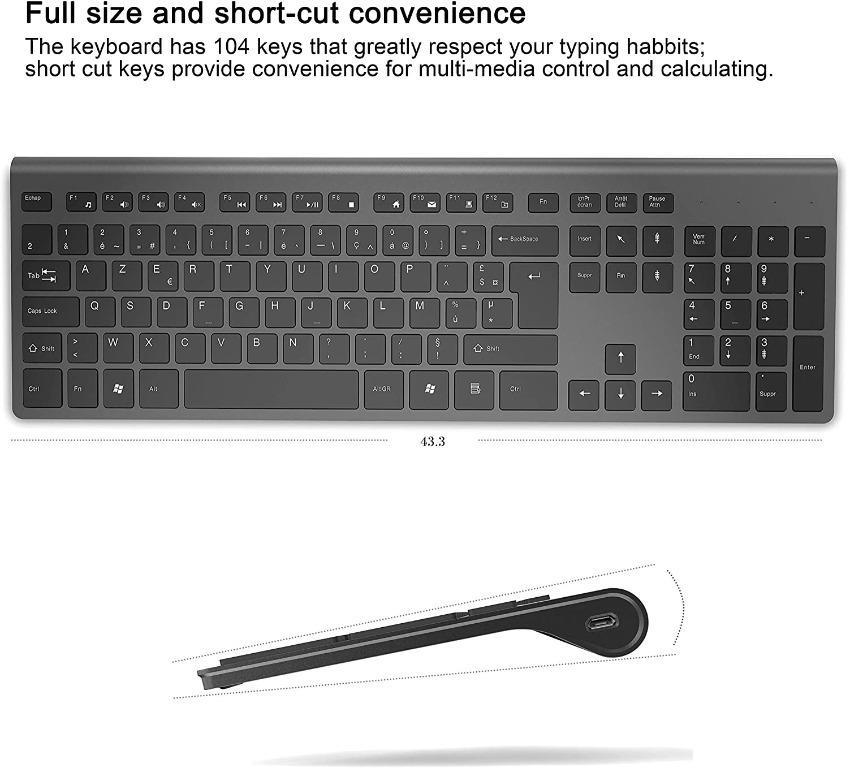 Joyaccess Rechargeable Wireless Keyboard And Mouse Combo Full Size Keyboard Computers And Tech